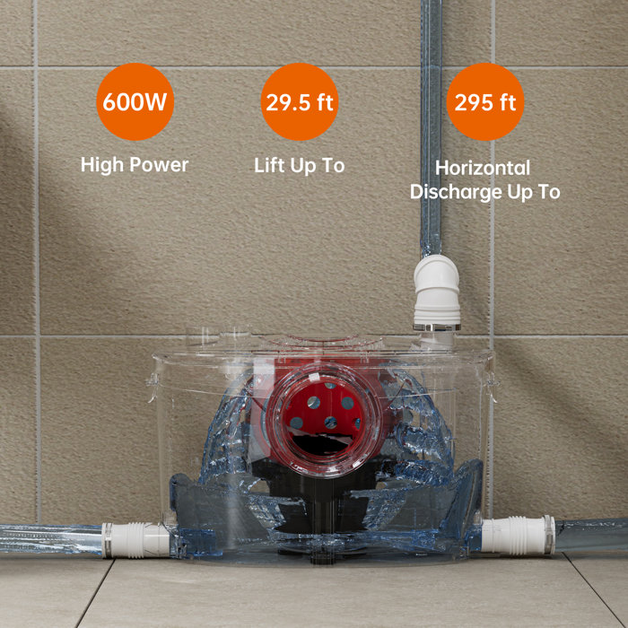 SUPERFLO Upflush Toilet for Basement-Macerating Toilet with 600W Macerator Pump with 4 Water ...